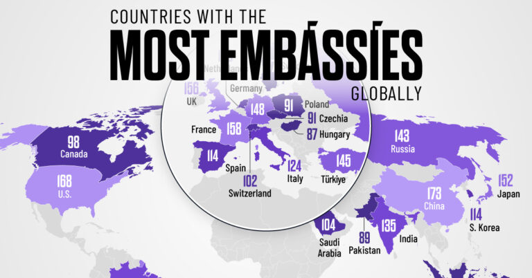 Ranked: Countries with the Most Embassies Around the World – Visual ...