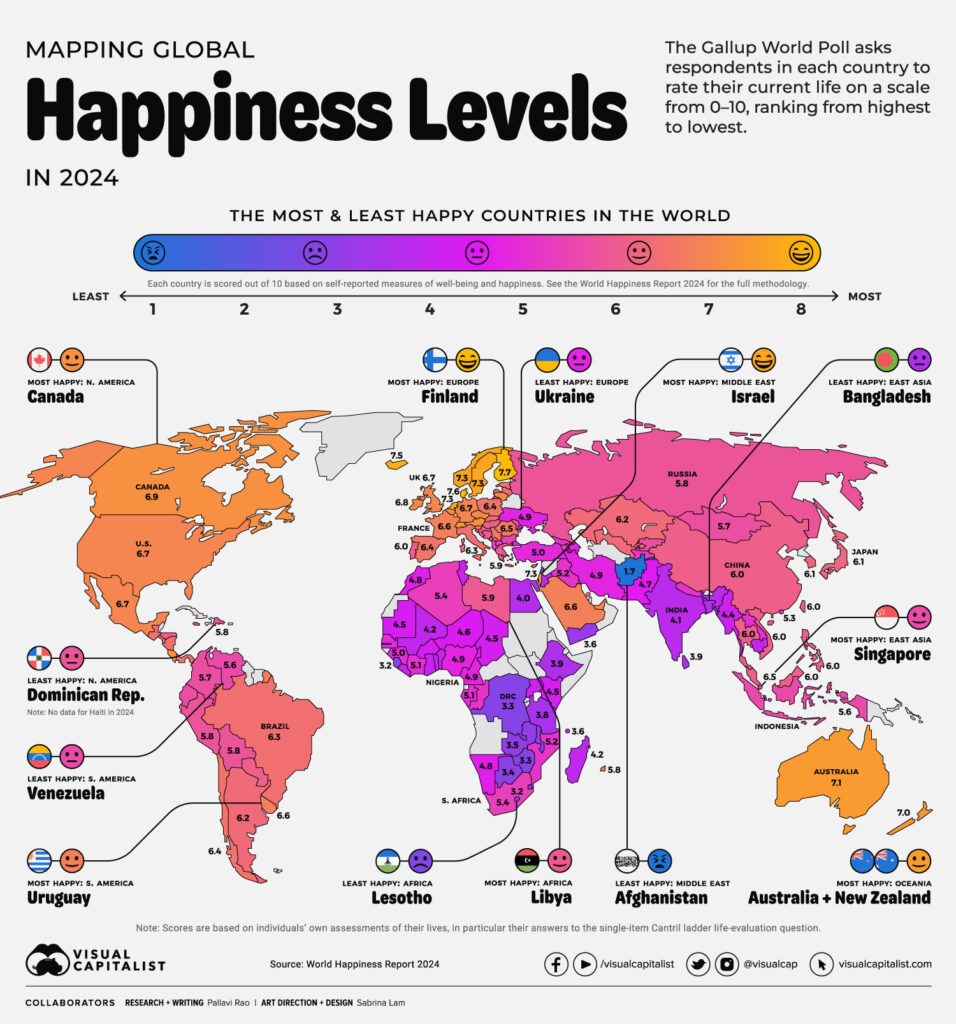 A Map of Global Happiness By Country in 2024 – Visual Capitalist Licensing