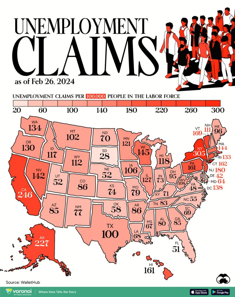 Mapped: Unemployment Claims by State – Visual Capitalist Licensing
