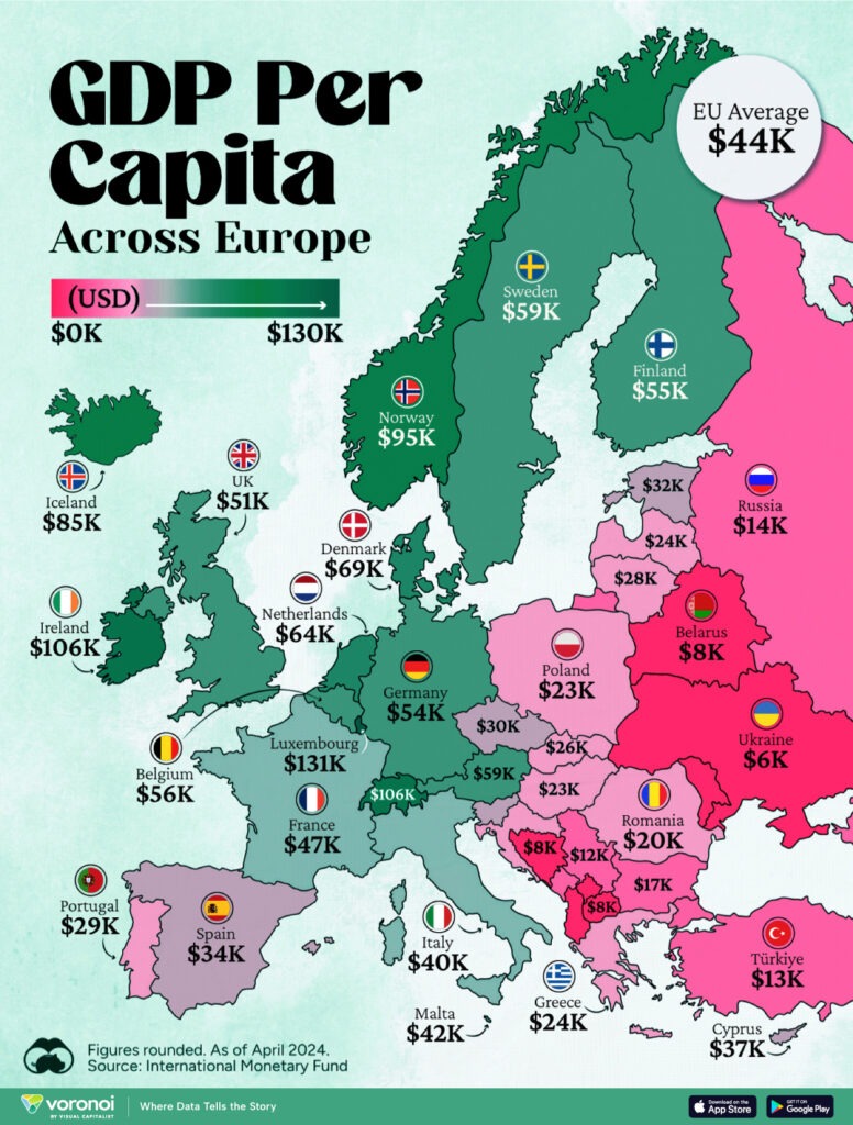 Mapped: Europe’s GDP Per Capita, by Country – Visual Capitalist Licensing