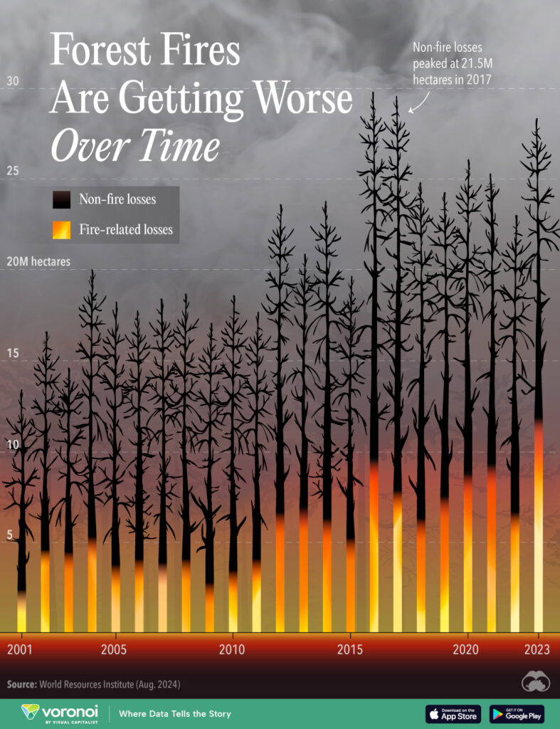 Chart: Damage Caused by Global Forest Fires (2001-2023) – Visual Capitalist Licensing