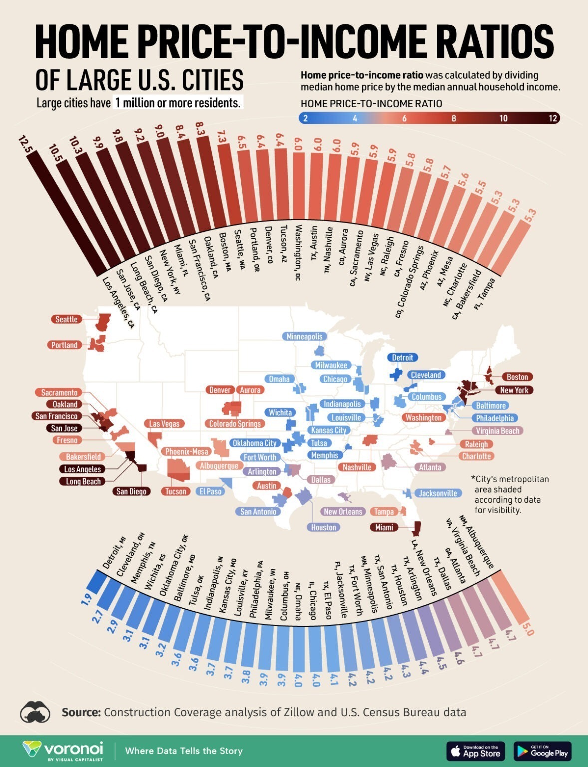 Mapped: Home Price-to-Income Ratio of Large U.S. Cities – Visual Capitalist Licensing